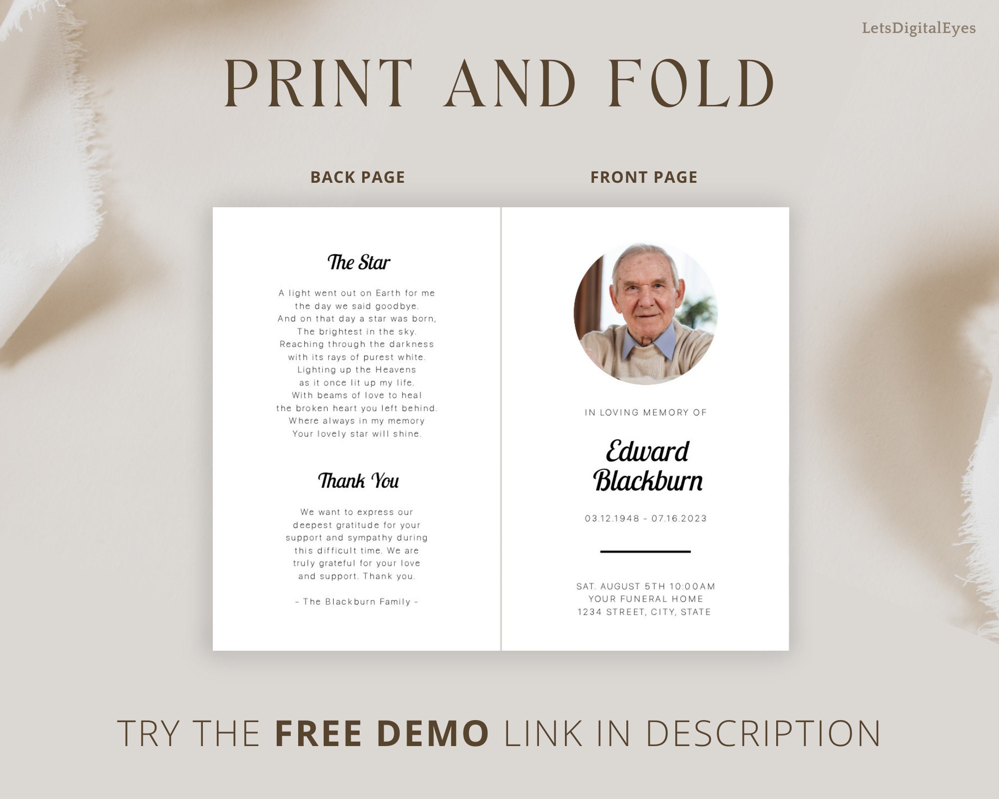 Basic Funeral Program Template Simple Memorial Service - Etsy UK