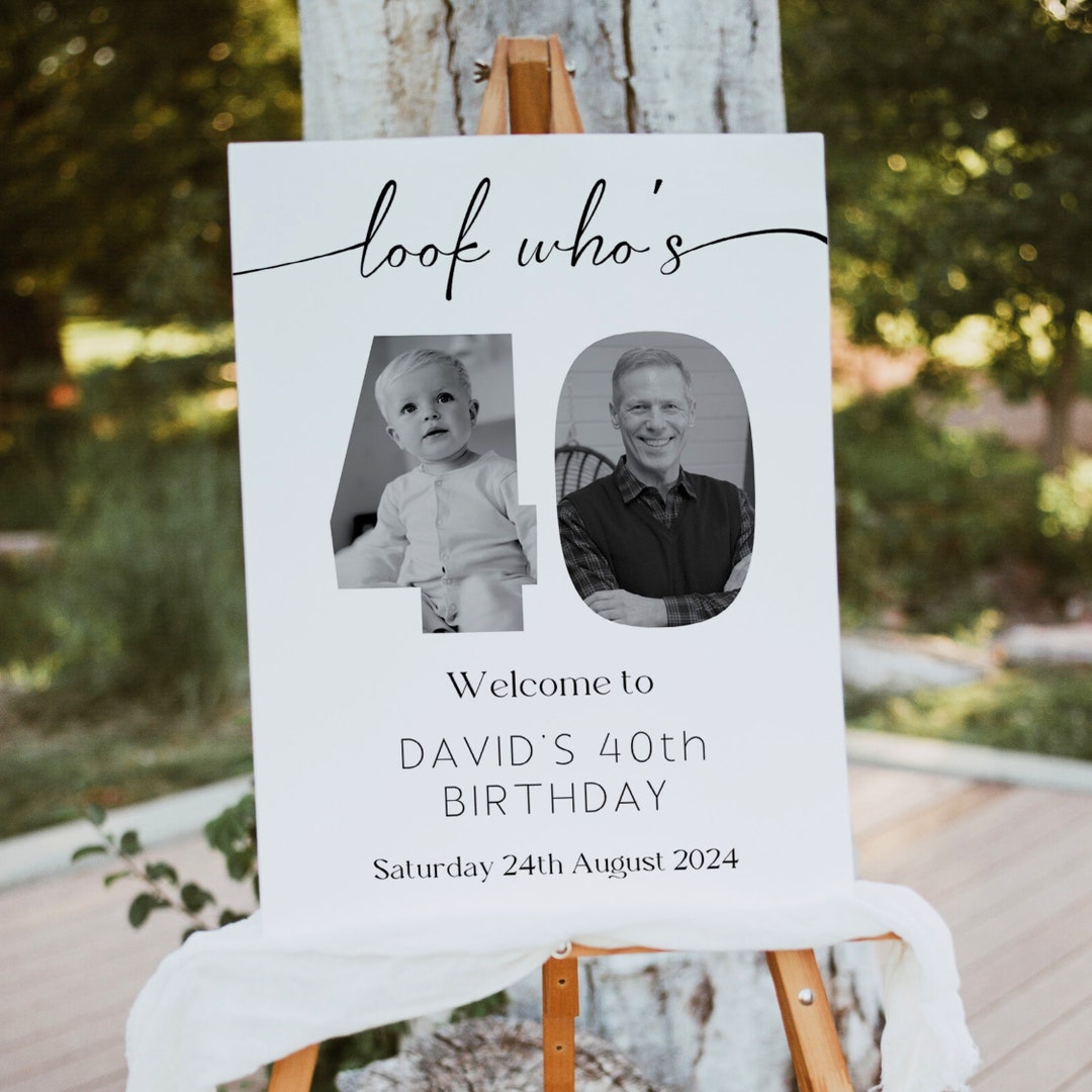 40th Birthday Poster for Man, Minimal Look Who's Forty Welcome Sign ...