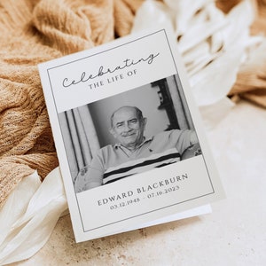 Minimal Obituary Template for Man, Simple Funeral Program, Masculine ...