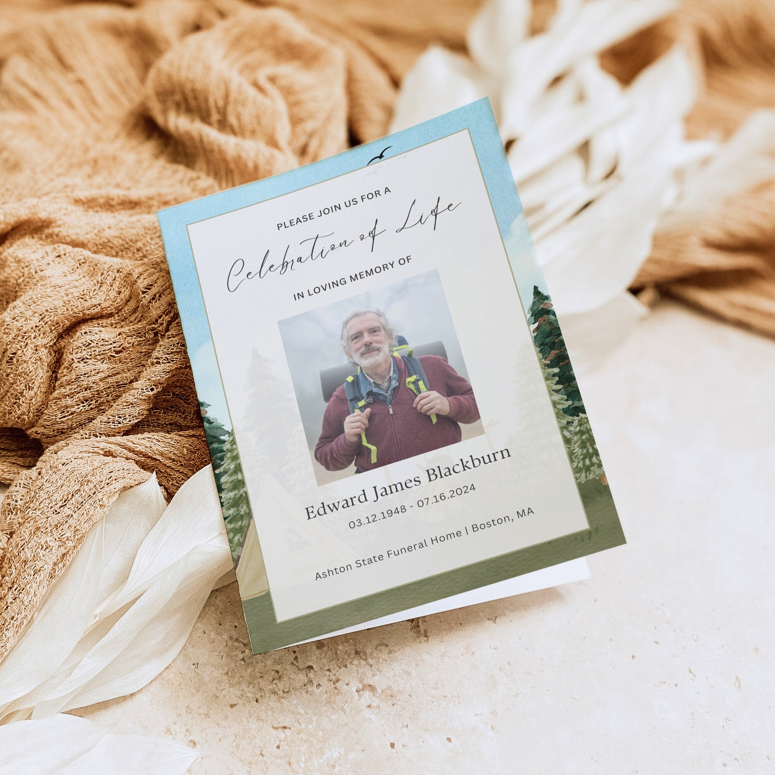 Hiking Funeral Program Template, Editable Celebration of Life, Order of ...
