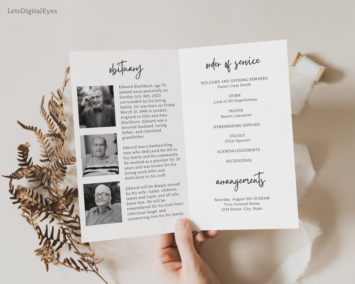 Minimalist Funeral Program Template for Man Personalized - Etsy UK