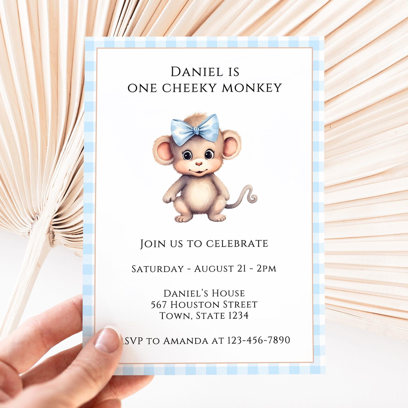 Cheeky Monkey Birthday Invitation Template, Editable First Birthday ...