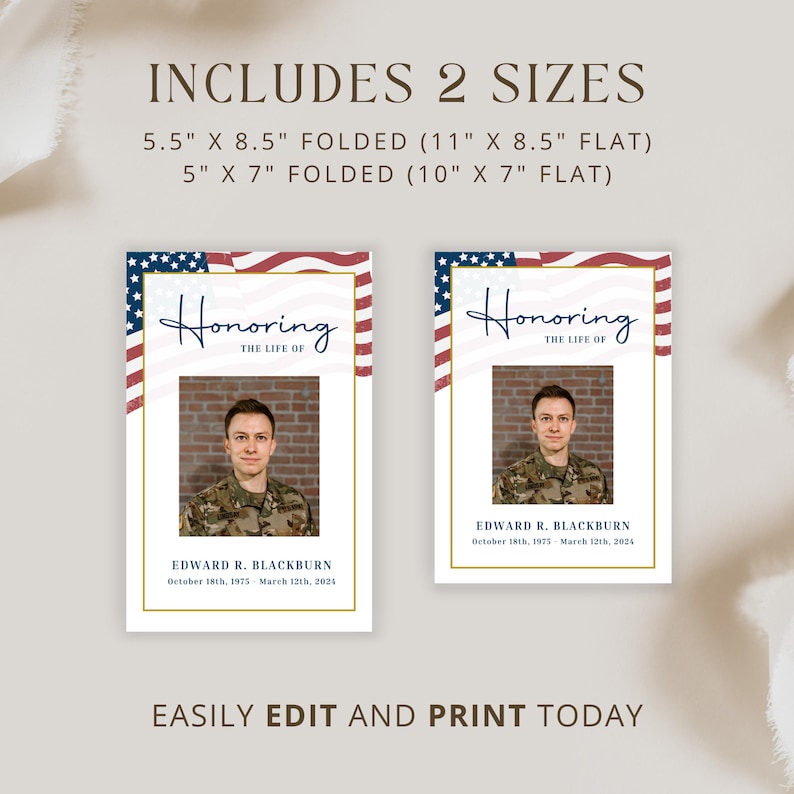 American Flag Funeral Program Template, Military Memorial Service ...