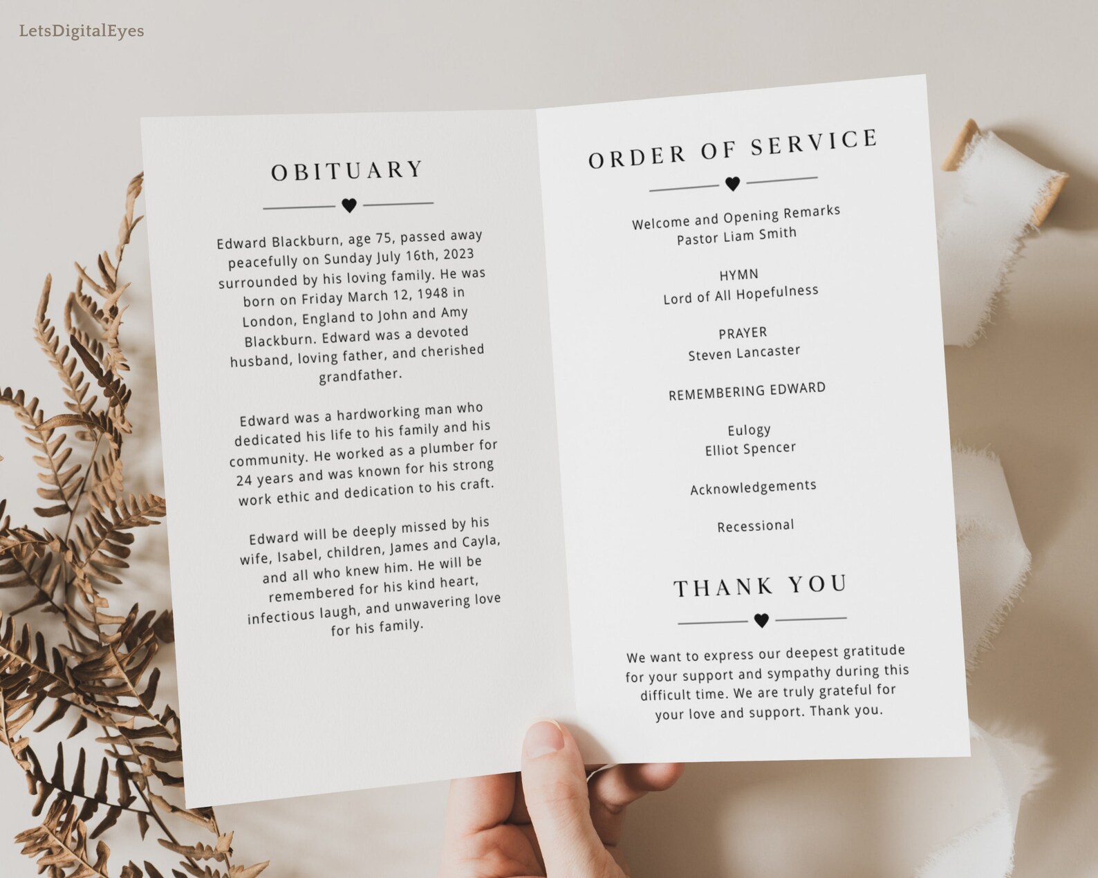 Simple Funeral Program Template Memorial Brochure Minimal - Etsy