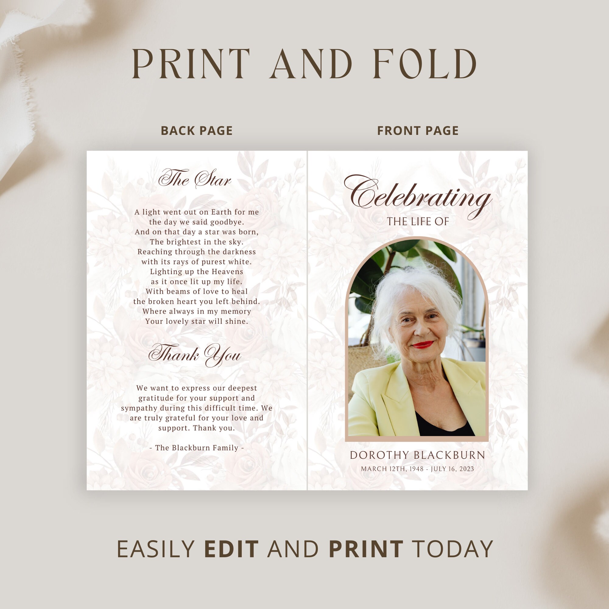 Women Funeral Program Template, Celebration of Life, Greenery Template ...