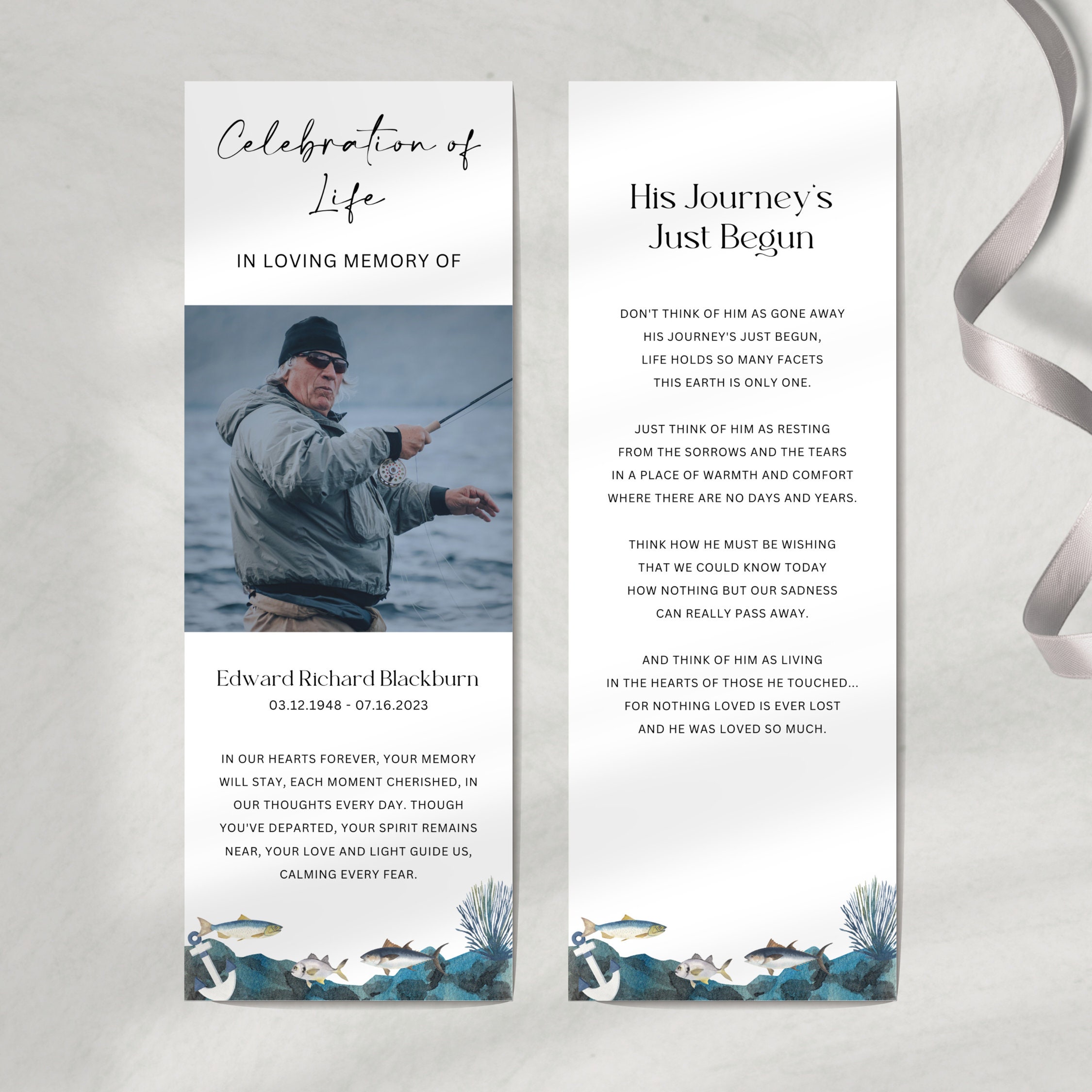 Fishing Funeral Bundle Set, Deep Blue Obituary Templates, Celebration ...