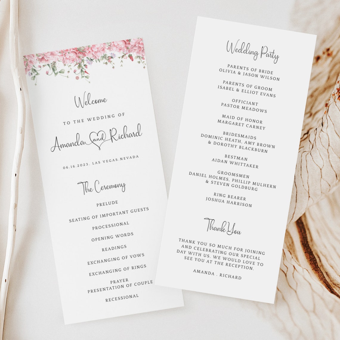Double Sided Wedding Program Template, Flowery Order of Service ...