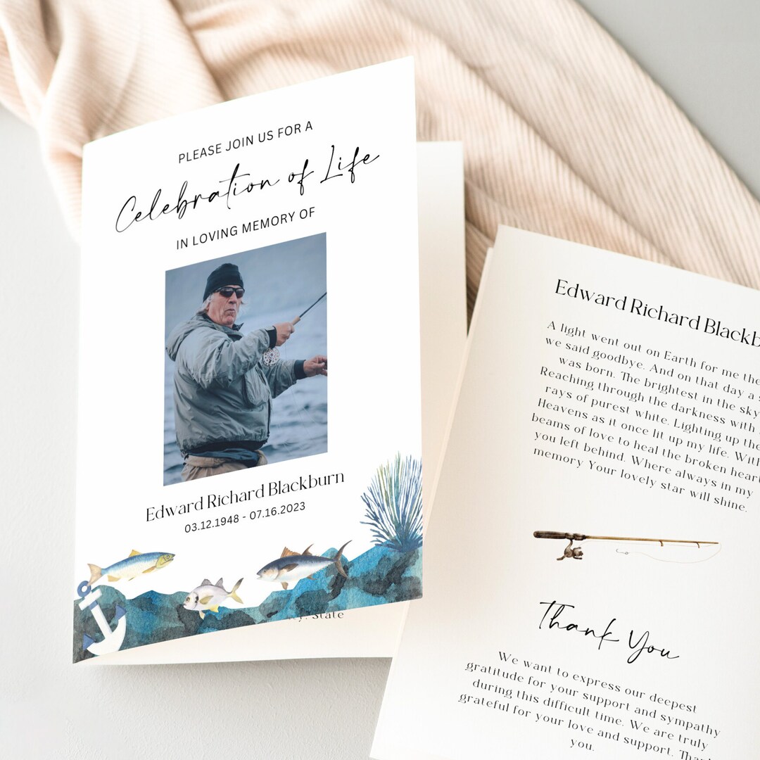 Fishing Funeral Program Template for Man, Memorial Service Brochure ...