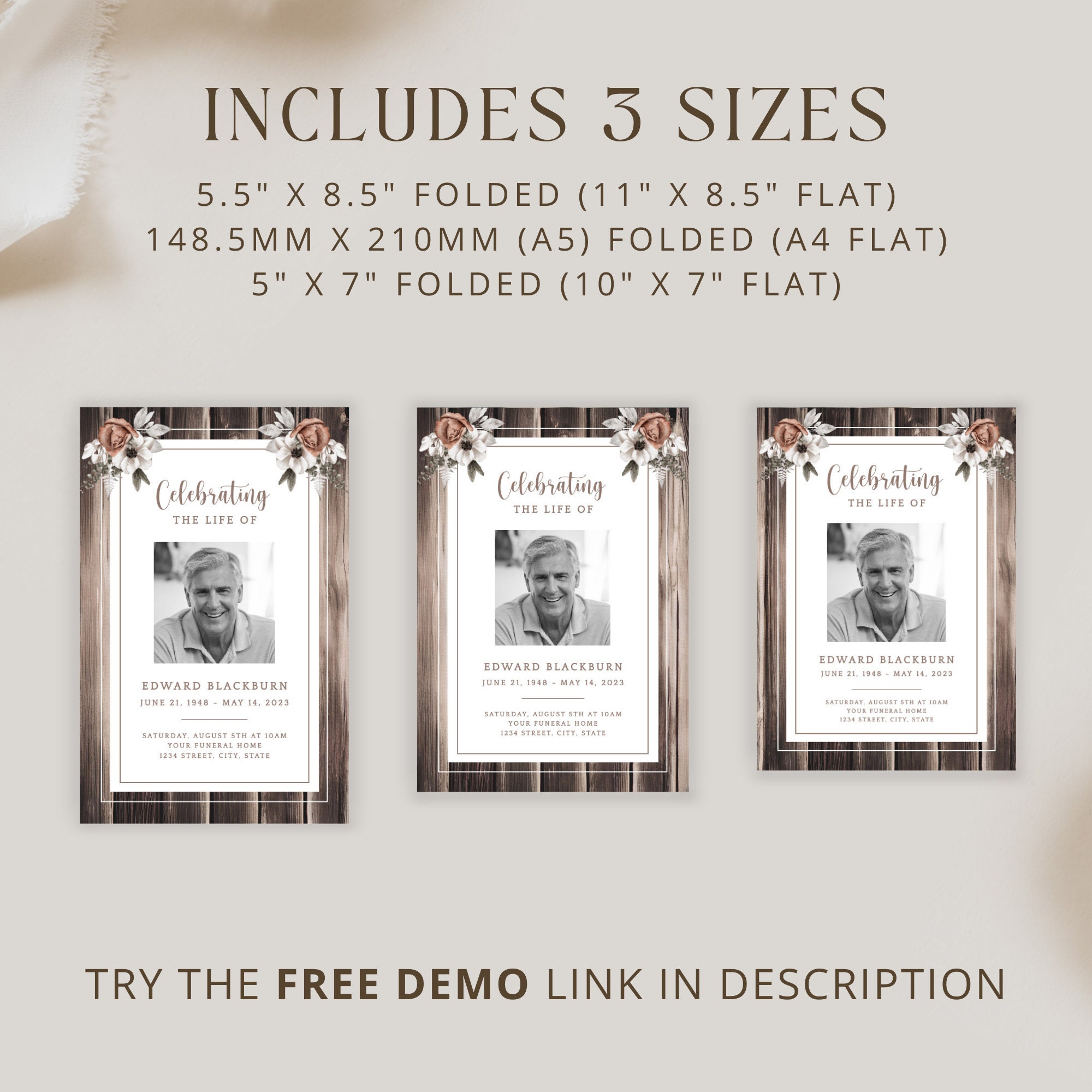 Rustic Funeral Program Template, Masculine Order of Service, Obituary ...