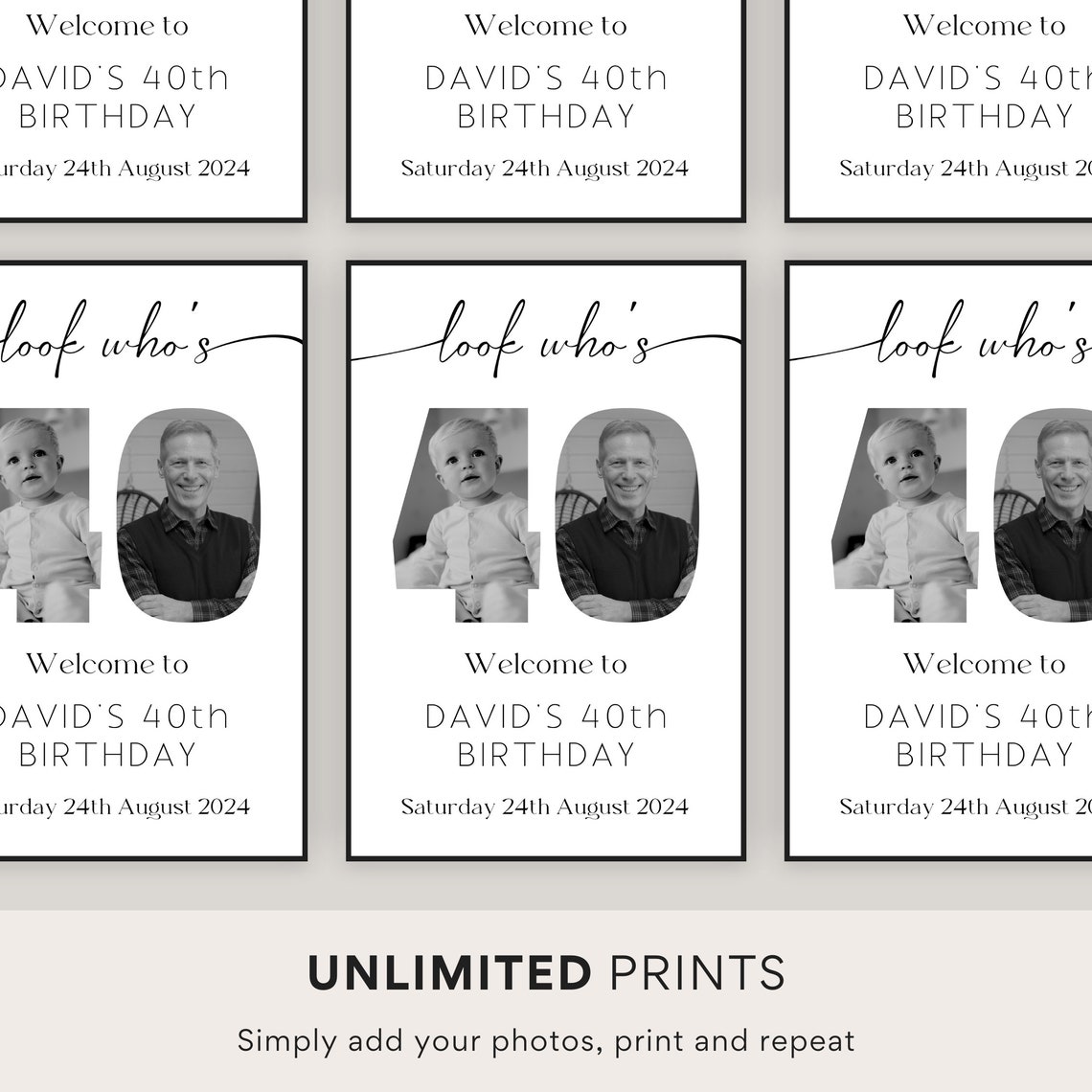 40th Birthday Poster for Man, Minimal Look Who's Forty Welcome Sign ...