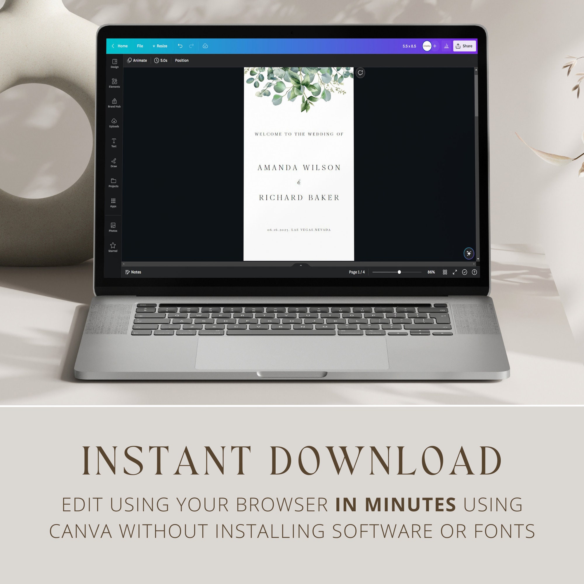 Eucalyptus Wedding Program Template, Floral Order of Service Booklet ...