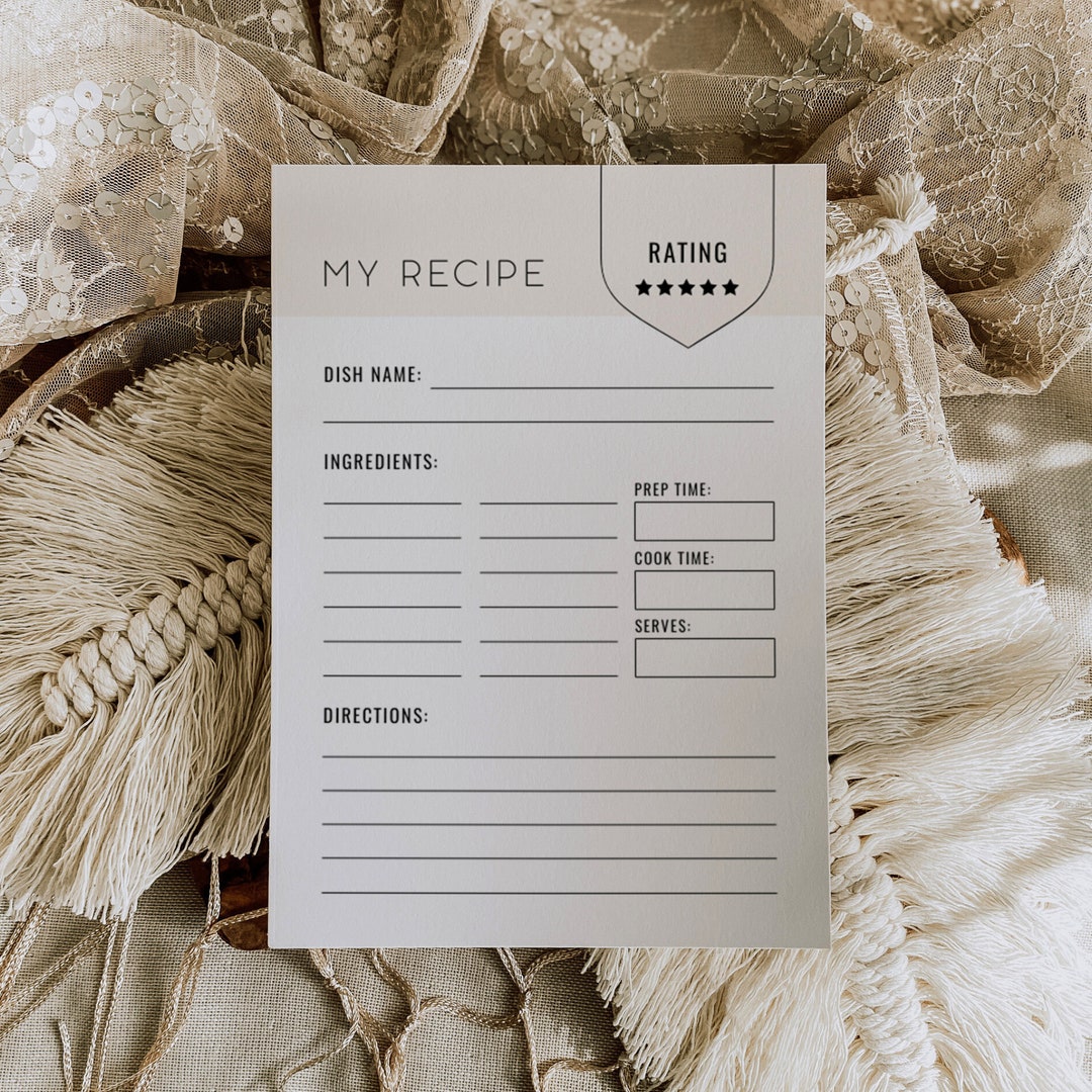 Blank Recipe Card Template, Minimal Food Planner, Simple Recipe Journal ...