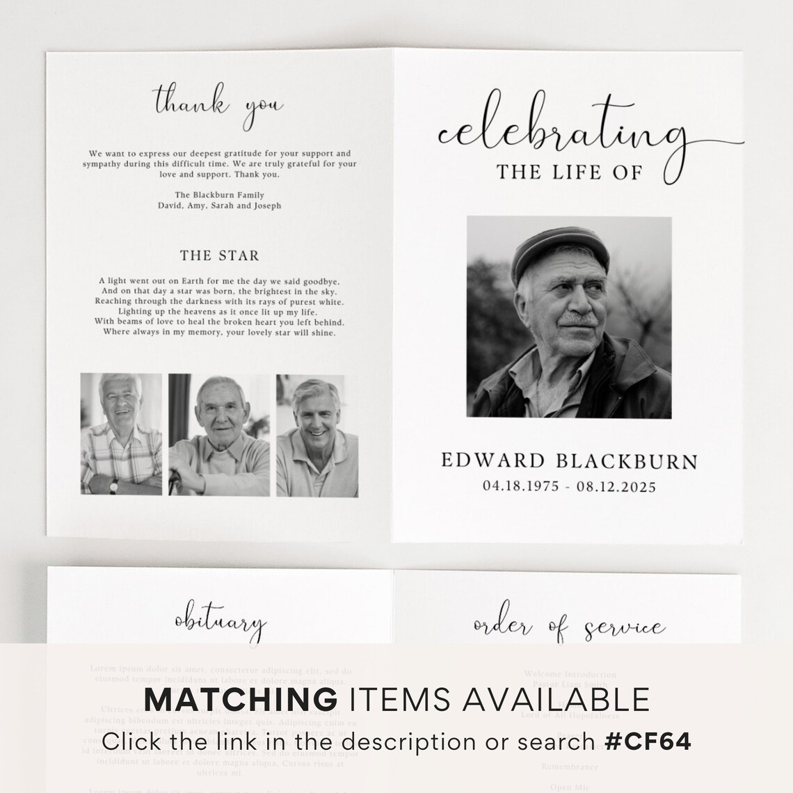 Minimal Funeral Program Template for Man, Bifold Memorial Service ...