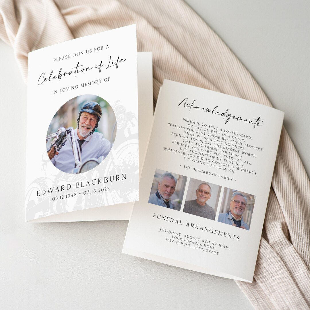 Motorcycle Funeral Program Template for Man, Folded Celebration of Life ...