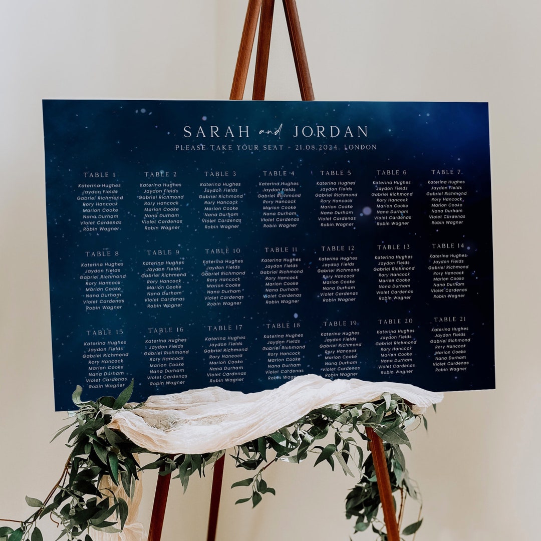 Blue Celestial Seating Chart for Wedding, Astrology Find Your Seat Board, Table Arrangement ...
