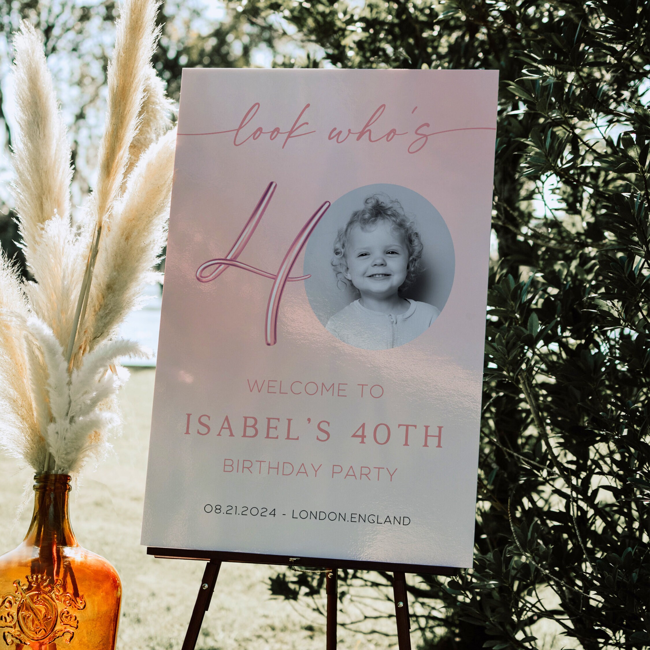 40th Birthday Welcome Sign for Woman, Female Photo Board, Rose Gold ...