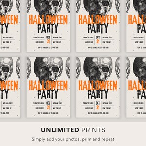 Vintage Skull Halloween Invitation Template, Editable Costume Party ...
