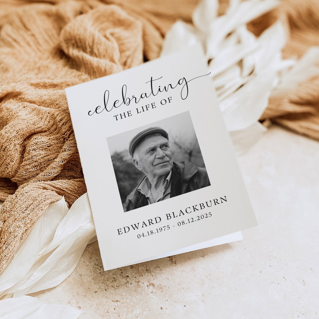 Minimal Funeral Program Template for Man, Bifold Memorial Service ...