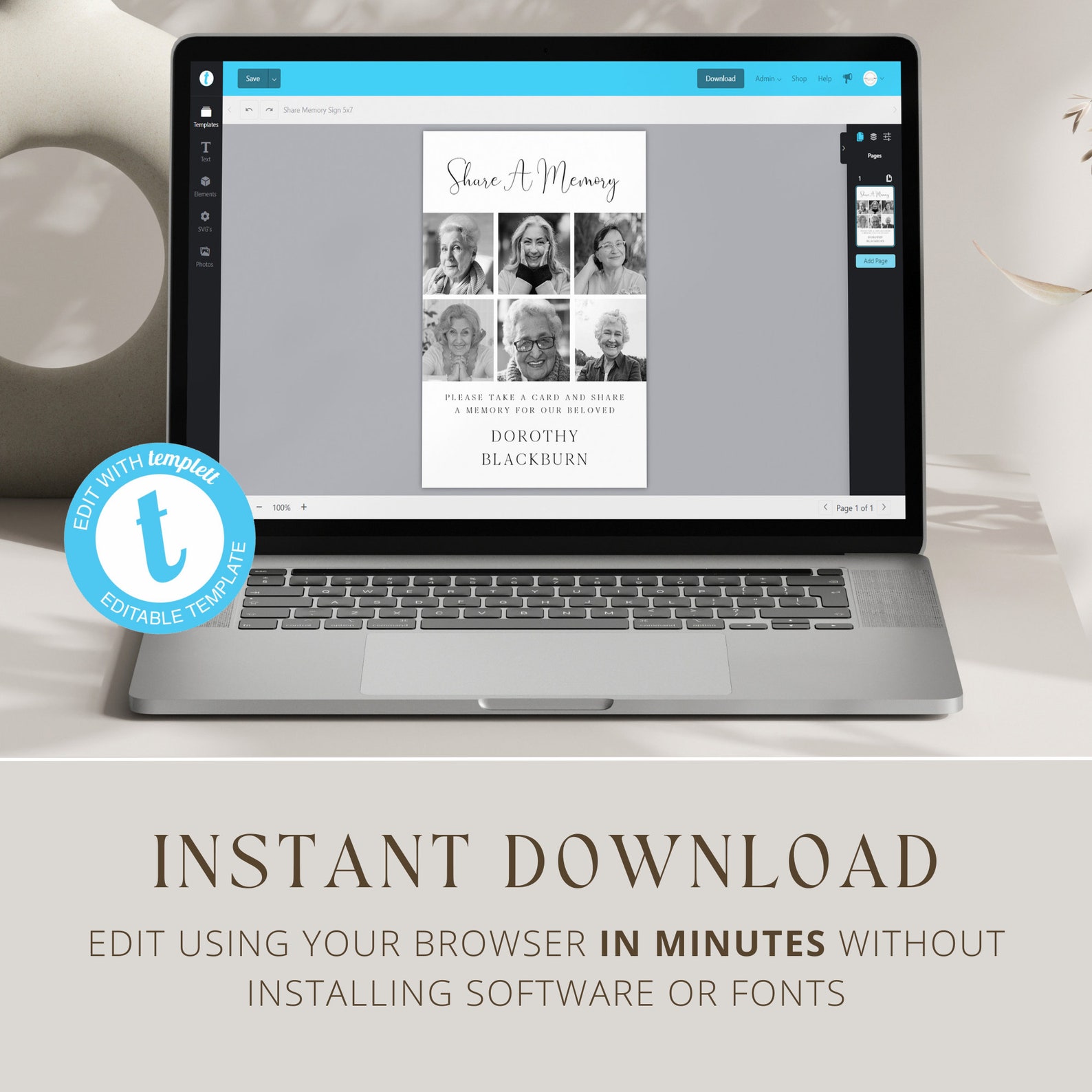 Minimal Share A Memory Sign, Printable Cards, in Loving Memory ...