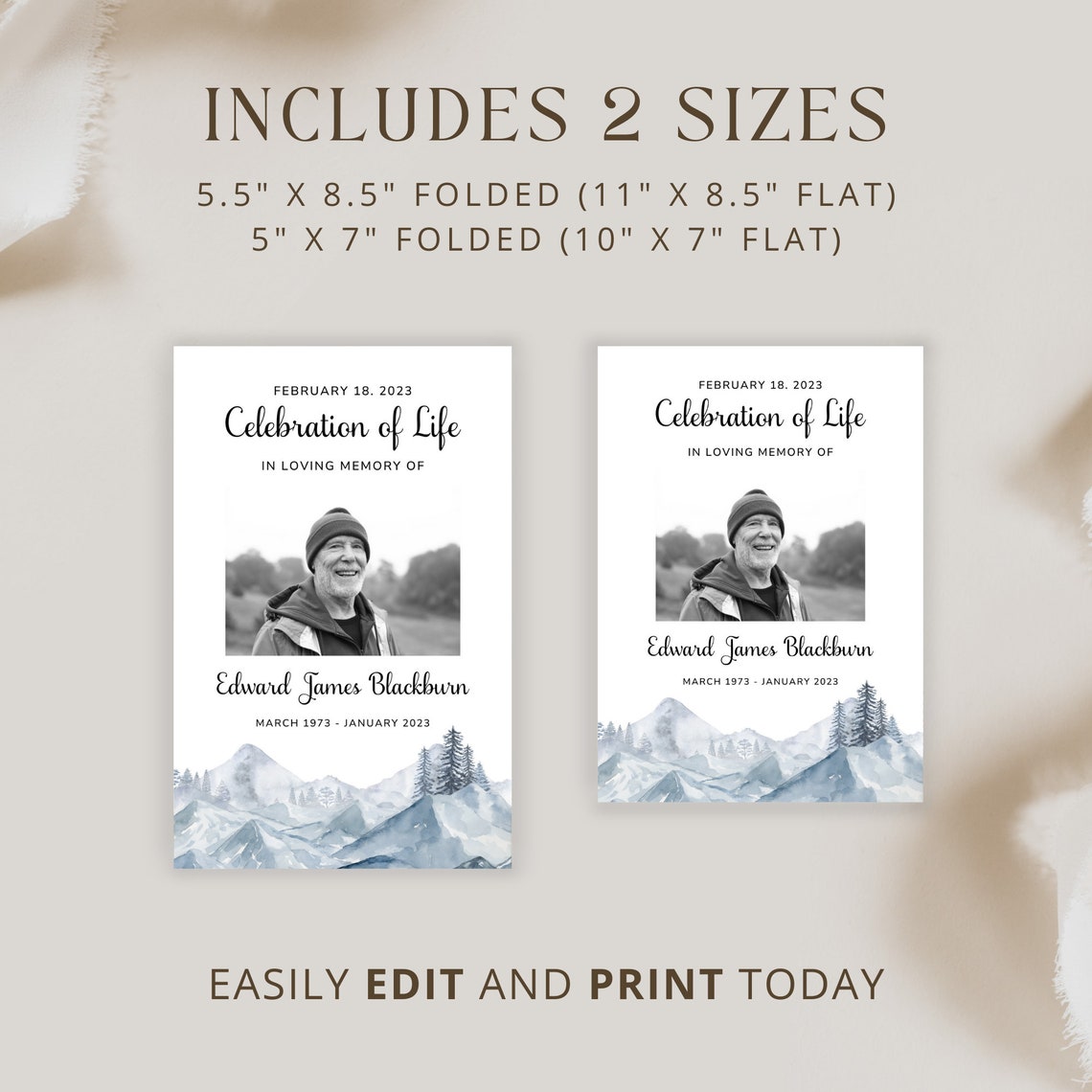 Funeral Program for Man Obituary Template Rustic Outdoors - Etsy