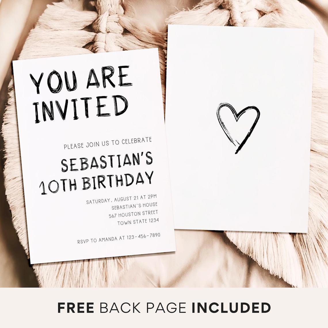Minimal Birthday Party Invitation Template, Black and White Invite ...
