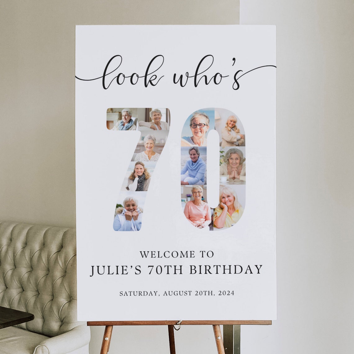 Minimalist 70th Birthday Collage Poster, Look Who's Turning Seventy ...