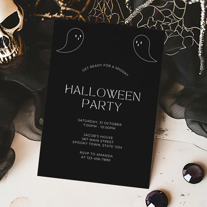 Cute Halloween Party Invitation Template, Halloween Ghost Party Invite ...