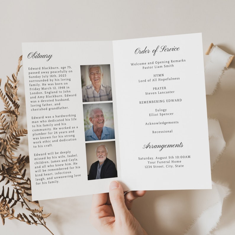 Masculine Funeral Program Template, Order of Service Booklet, Memorial ...