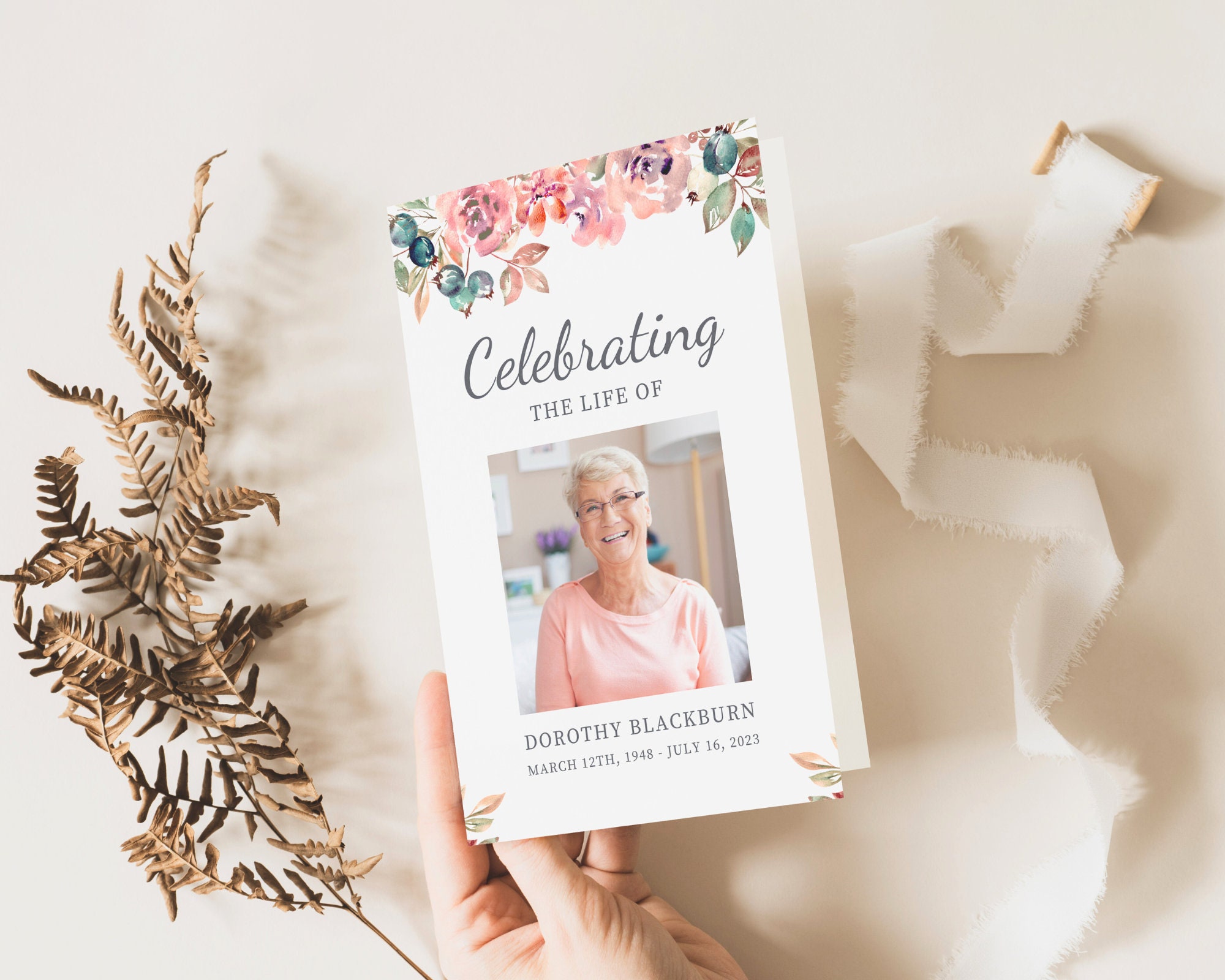 Floral Funeral Program for Woman Greenery Template Order of - Etsy