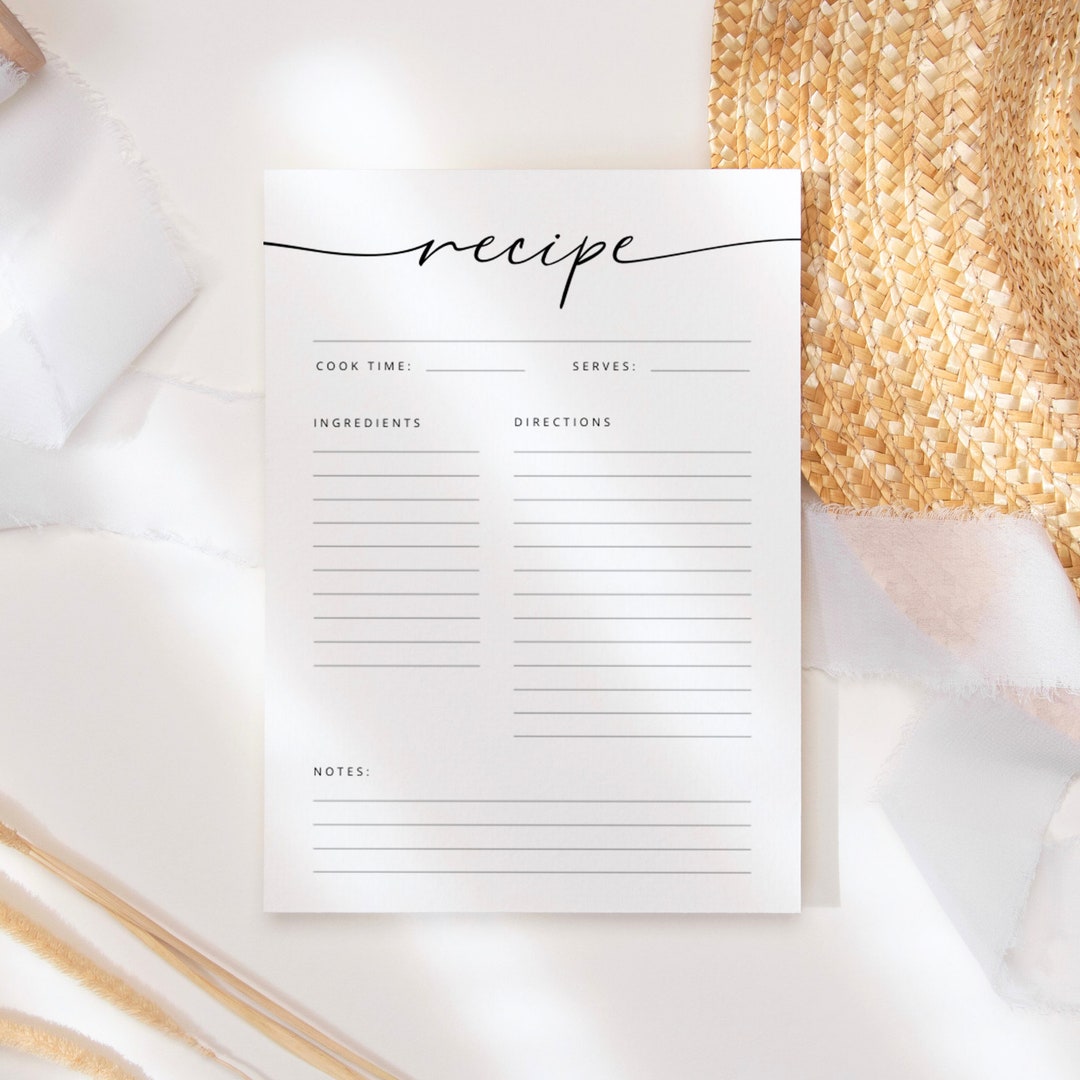 Personalized Recipe Template Simple Editable Recipe Cards - Etsy