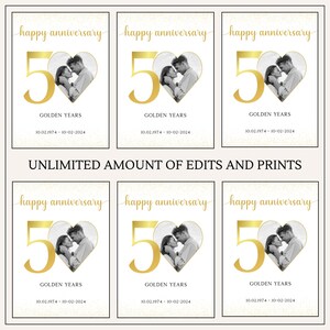 50th Anniversary Card Template, Golden Anniversary Collage, Fifty ...