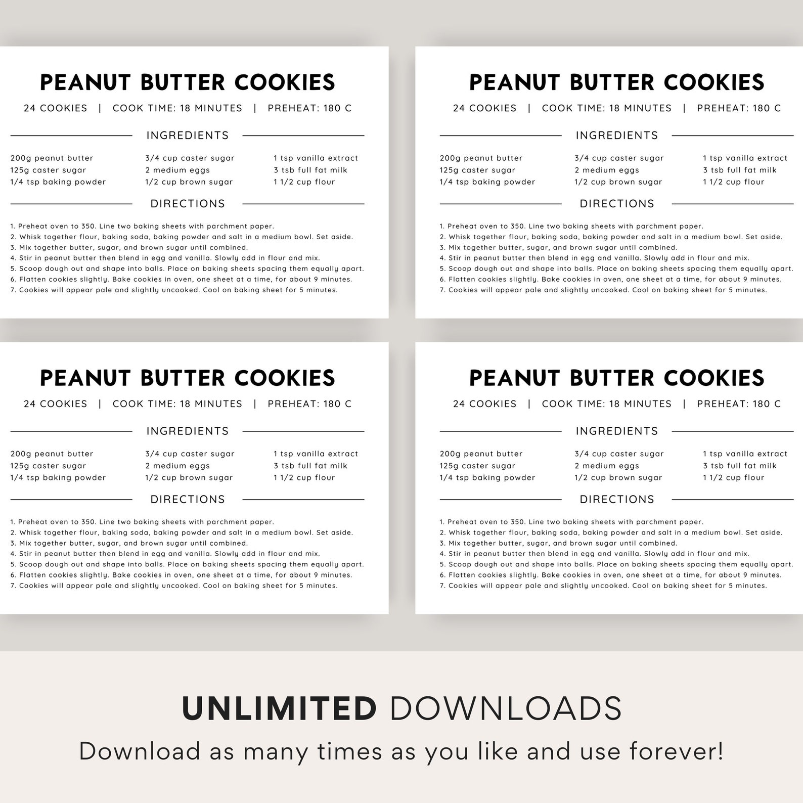 Dessert Recipe Cards Template, Foodie Gift Idea for Her, Minimal ...