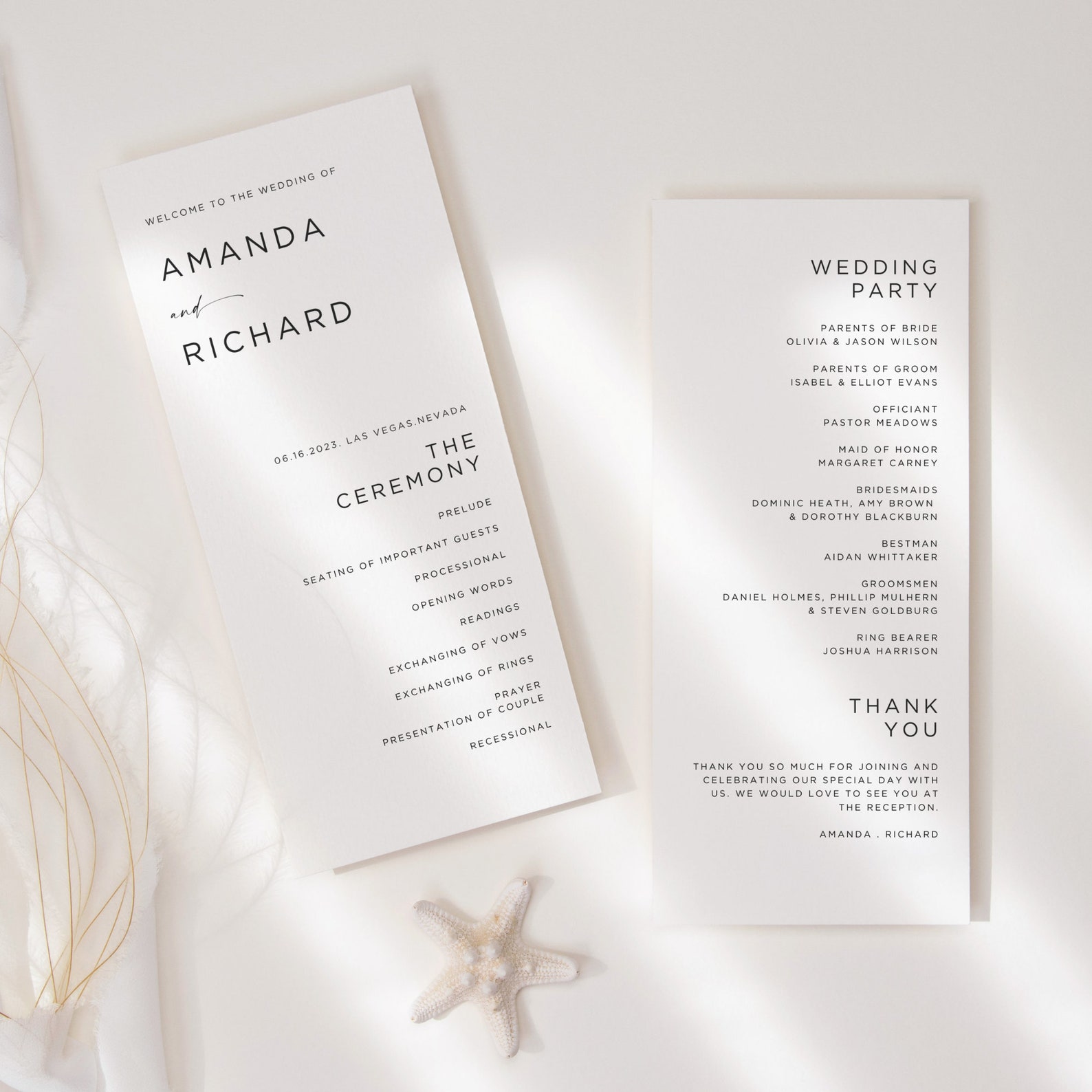 Elegant Wedding Program Template, Wedding Itinerary Program, Minimalist ...