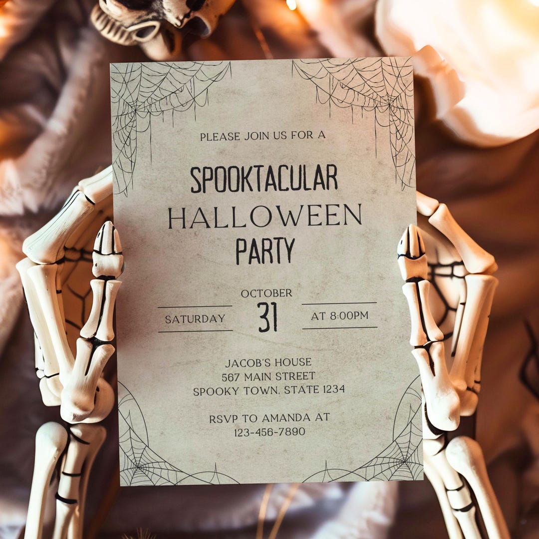 Spider Halloween Party Invitation Template, Gothic Halloween Stationary ...