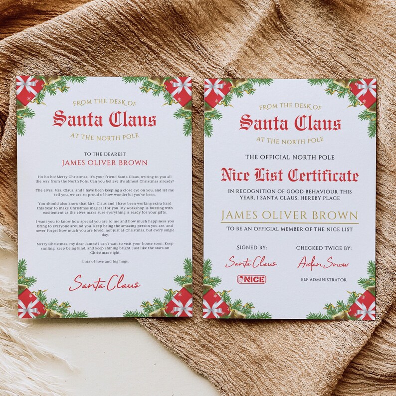 Santa Letter and Nice List Certificate, Editable Canva Template ...