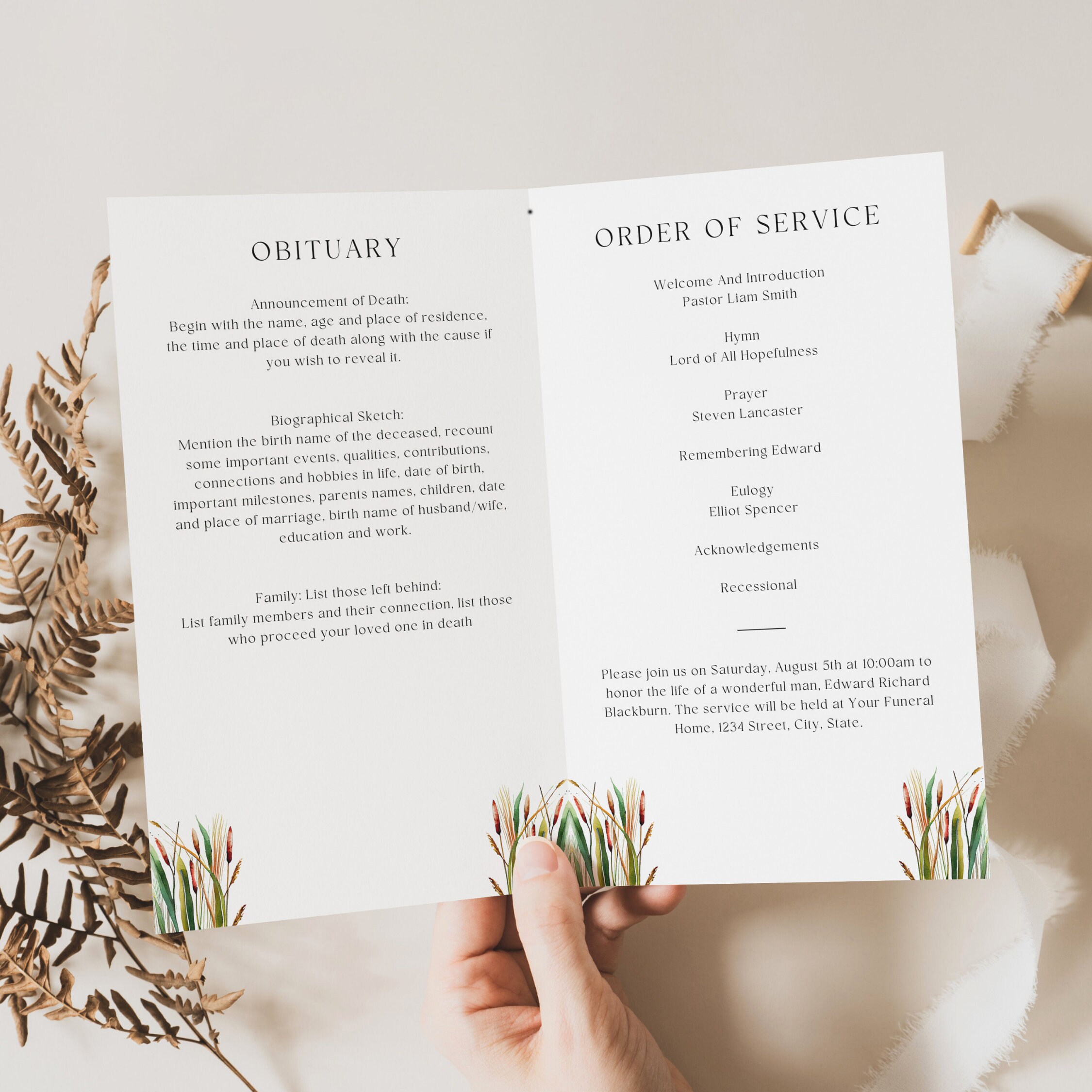 Gone Fishing Funeral Program Template for Man, Anglers Memorial Service ...