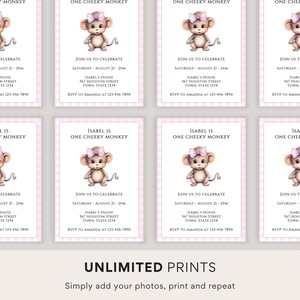 Cheeky Monkey Birthday Invitation Template, Editable First Birthday ...