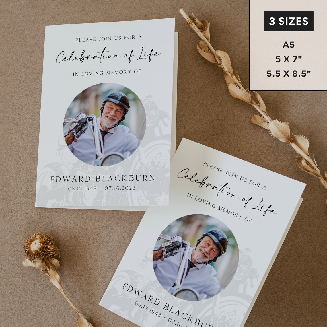 Motorcycle Funeral Program Template for Man, Folded Celebration of Life ...