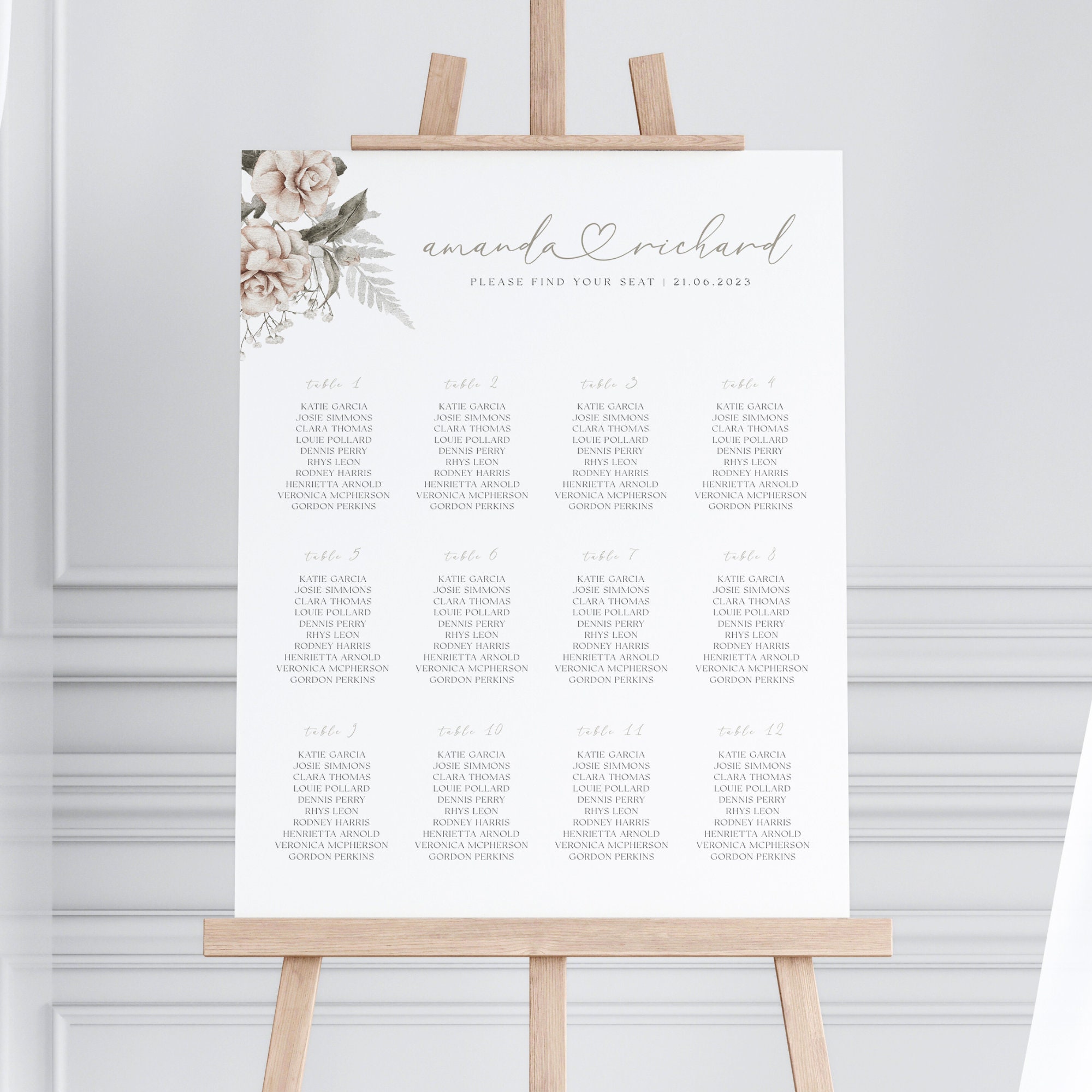 Editable Bohemian Seating Chart, Boho Wedding Guest Arrangement, Pampas ...