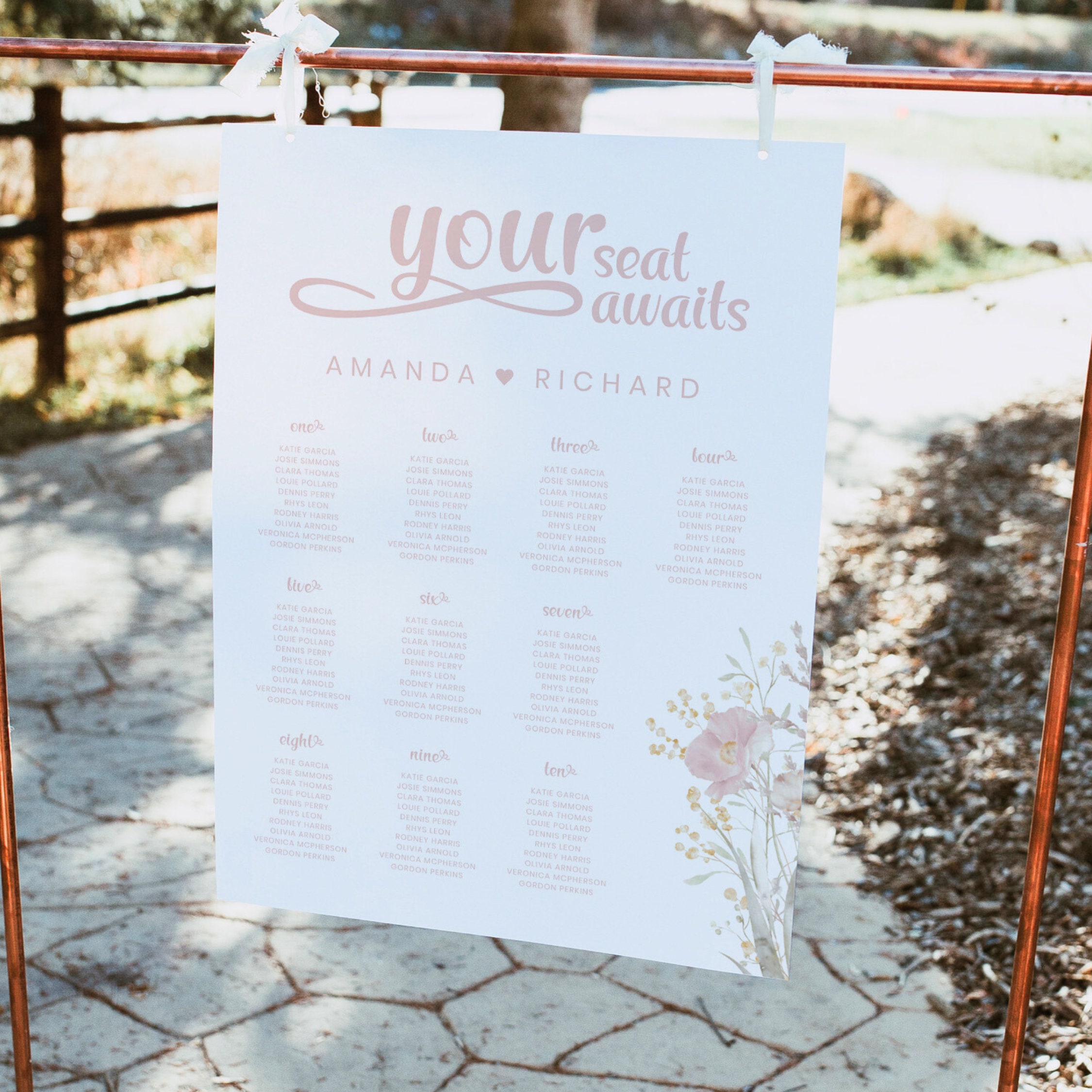 Baby Pink Seating Chart Template, Editable Wedding Seating Plan, Unique ...