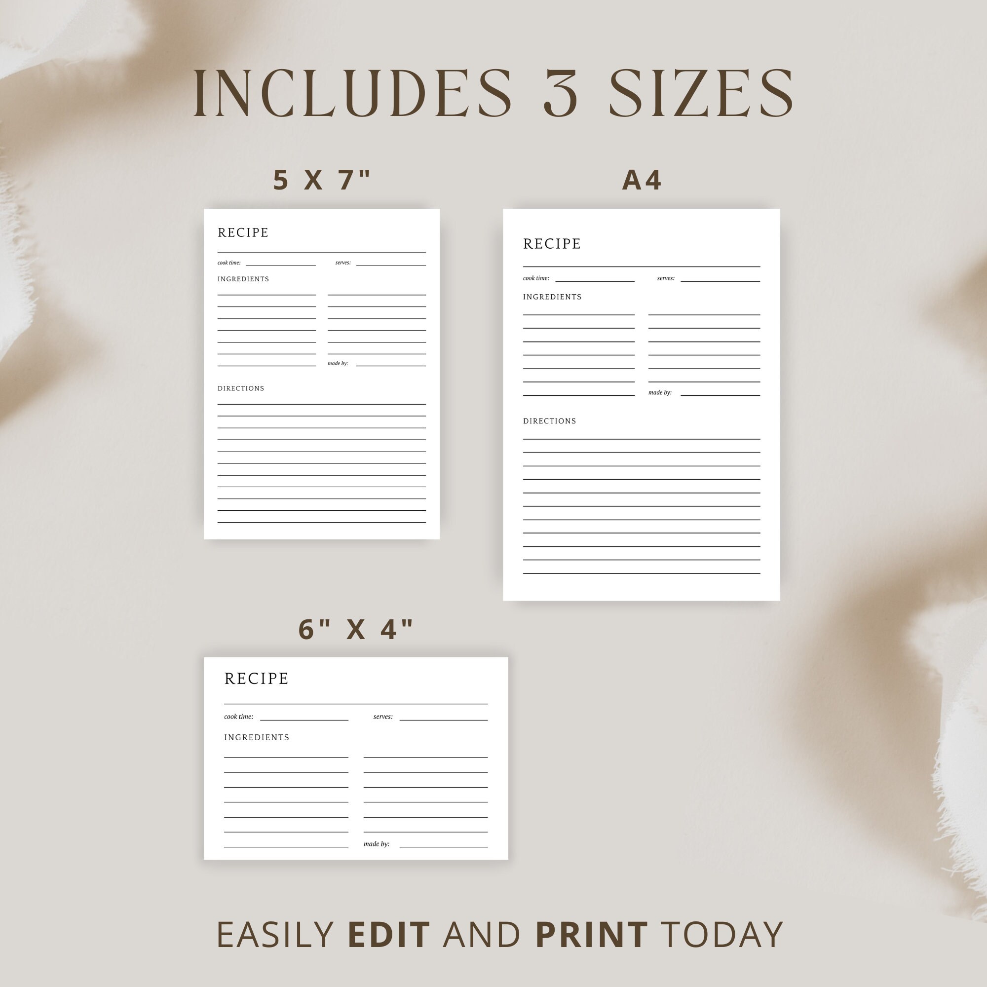 Editable Recipe Template Double Sided Card, Printable Baking Template ...