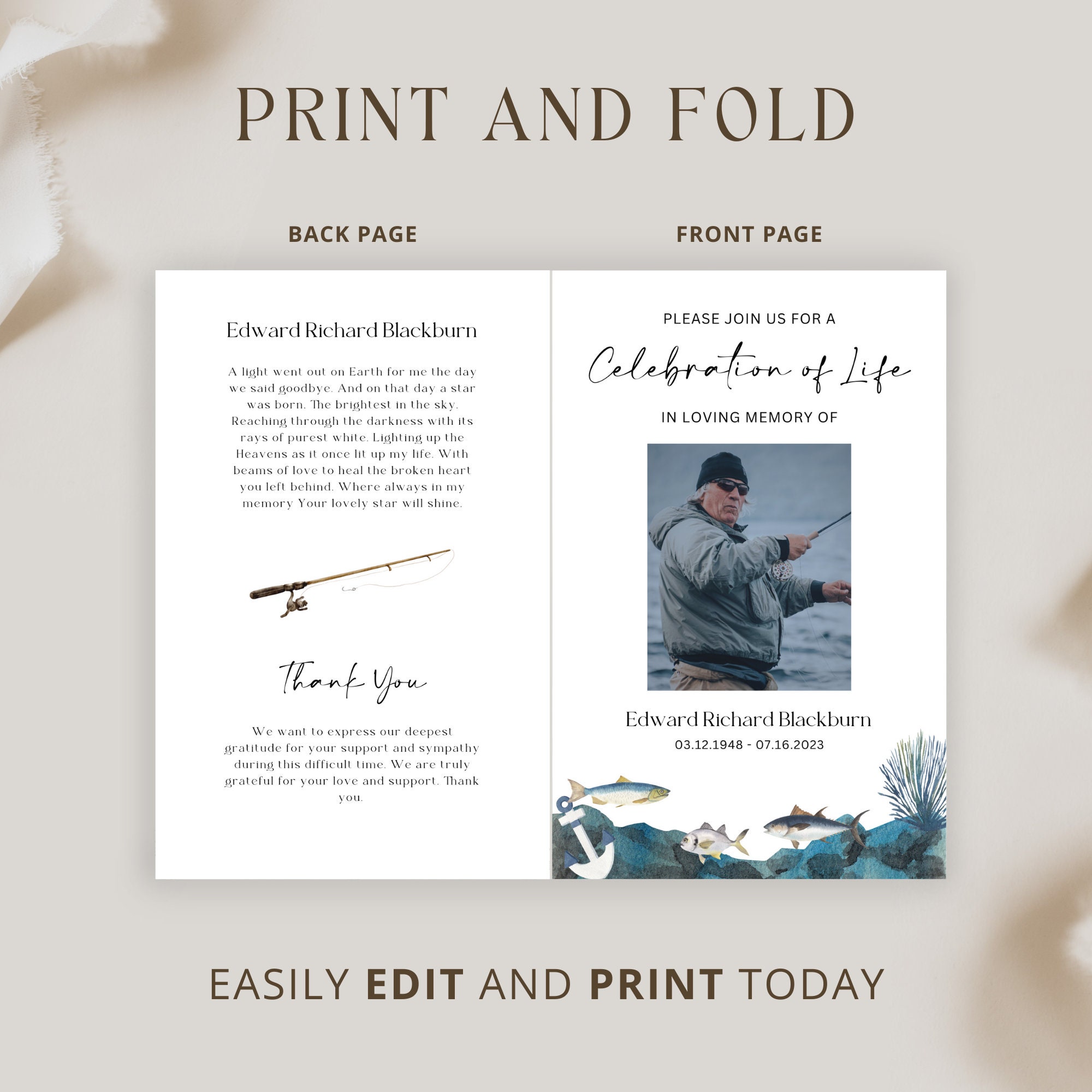 Fishing Funeral Program Template for Man Memorial Service - Etsy