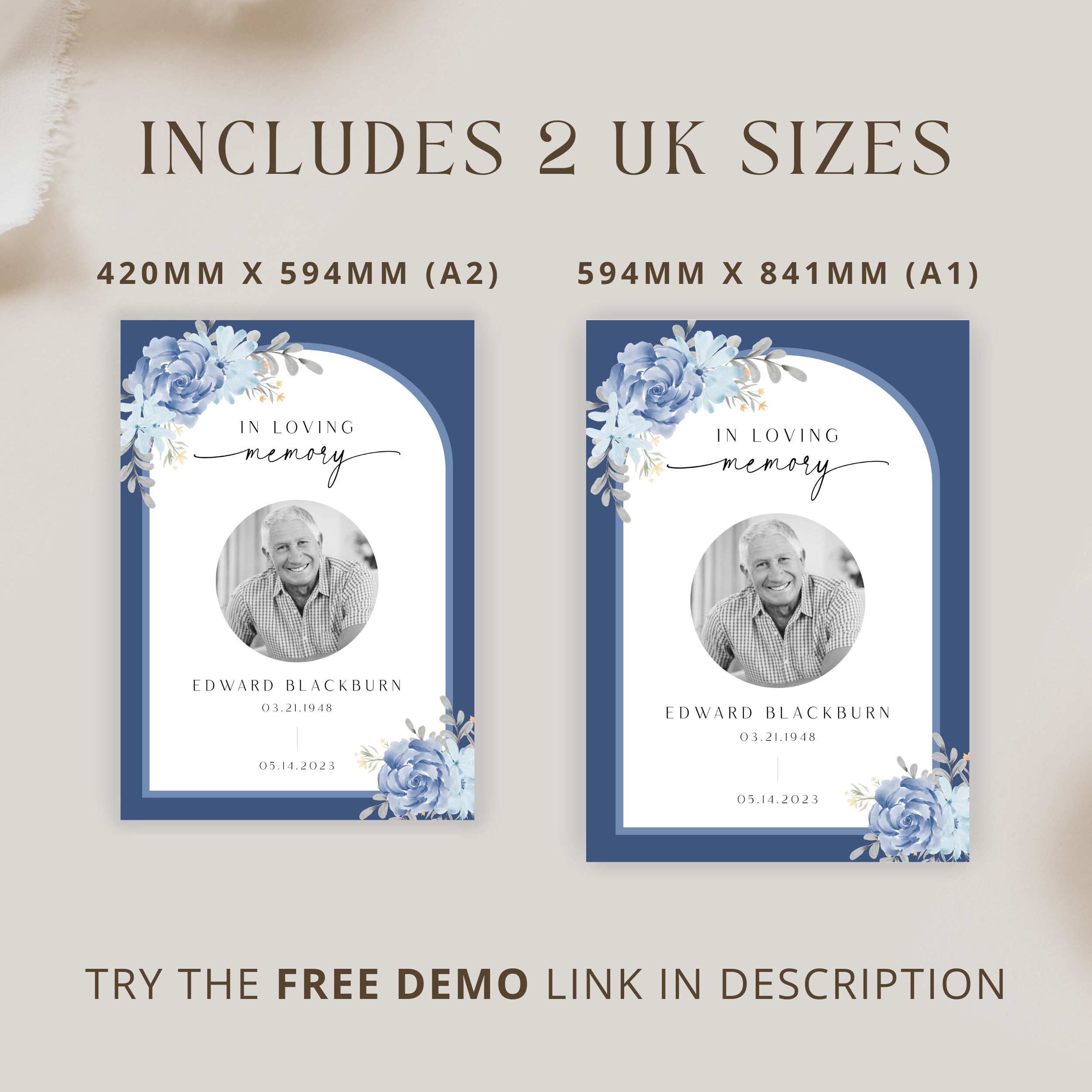 Navy Blue Funeral Poster, Editable Welcome Sign, Celebration of Life ...