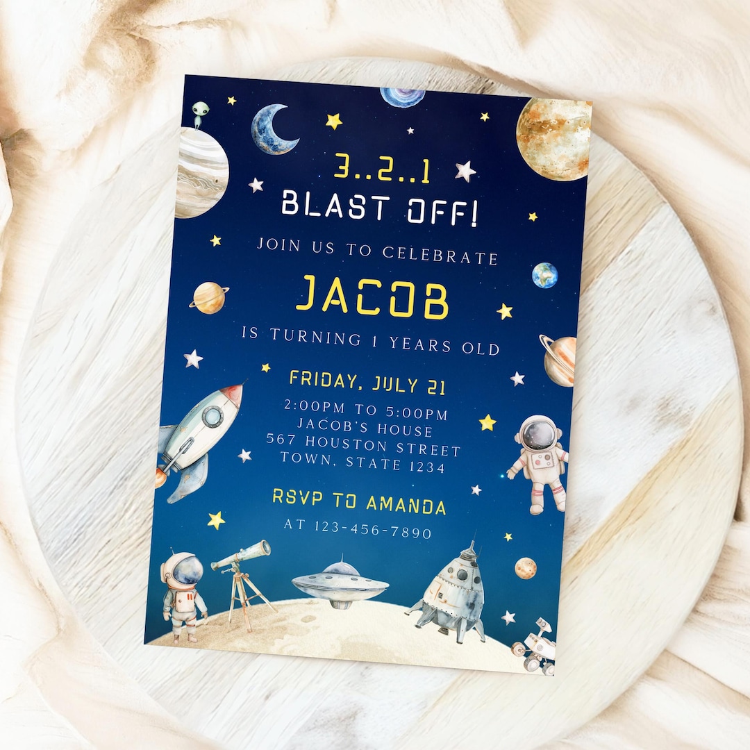 Editable Outer Space Birthday Invitation, Rocket Ship Invite, Blast off ...