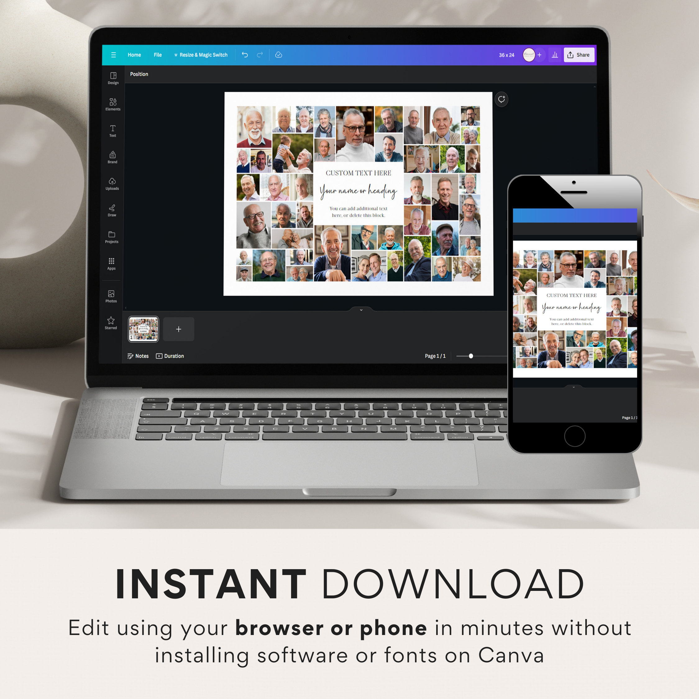 Minimal Photo Collage Board, Picture Montage for 45 Images, Poster Size ...