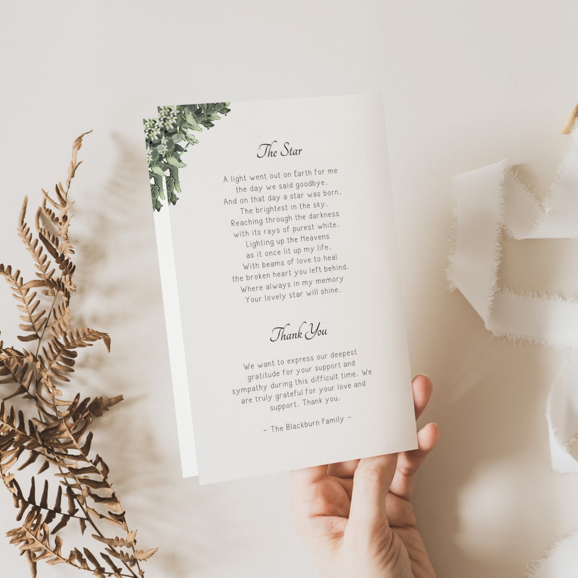 Greenery Funeral Program for Man, Floral Obituary Template, Wake Eulogy ...