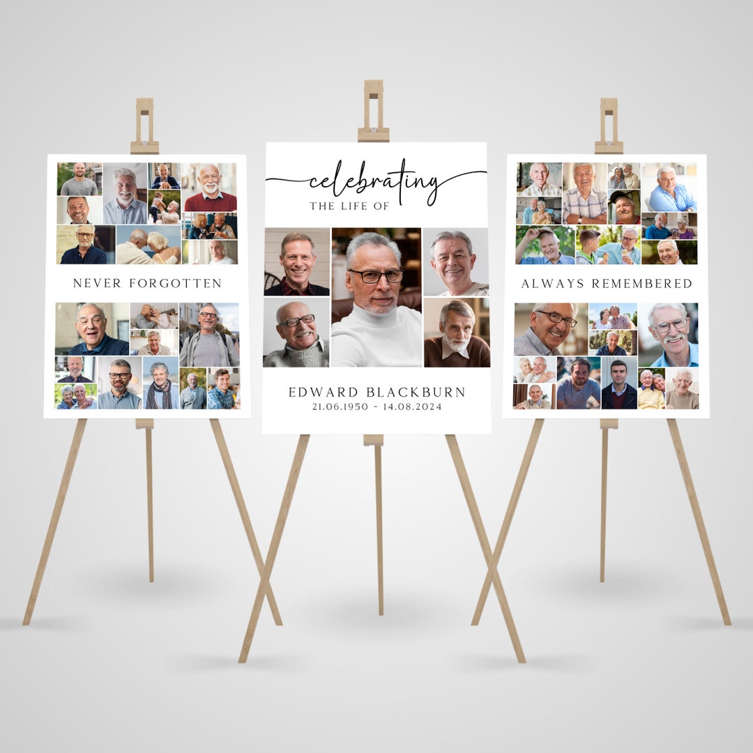 Minimal Funeral Collage Poster Template, Celebration of Life Sign ...