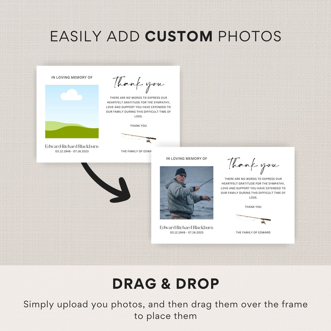 Fishing Funeral Thank You Card Template, in Loving Memory, Obituary ...