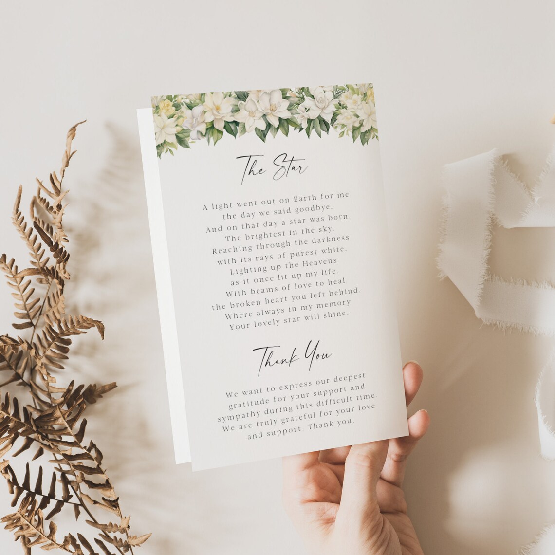 Floral Funeral Program Template for Woman, Lily Flowers, Greenery ...