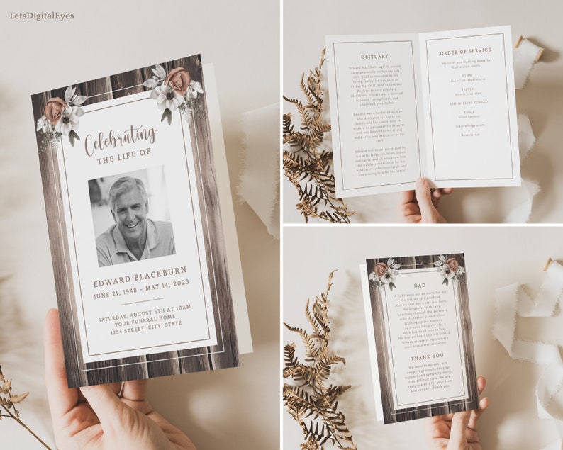 Rustic Funeral Program Template Masculine Order of Service - Etsy
